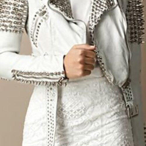 Handcrafted Women Silver Long Studded Genuine Leather Jacket - Etsy