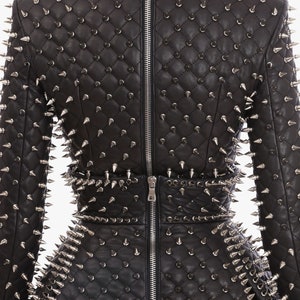 WOMEN Silver Studded Leather Jacket TOP ONLY, Spiked Leather Jacket ...