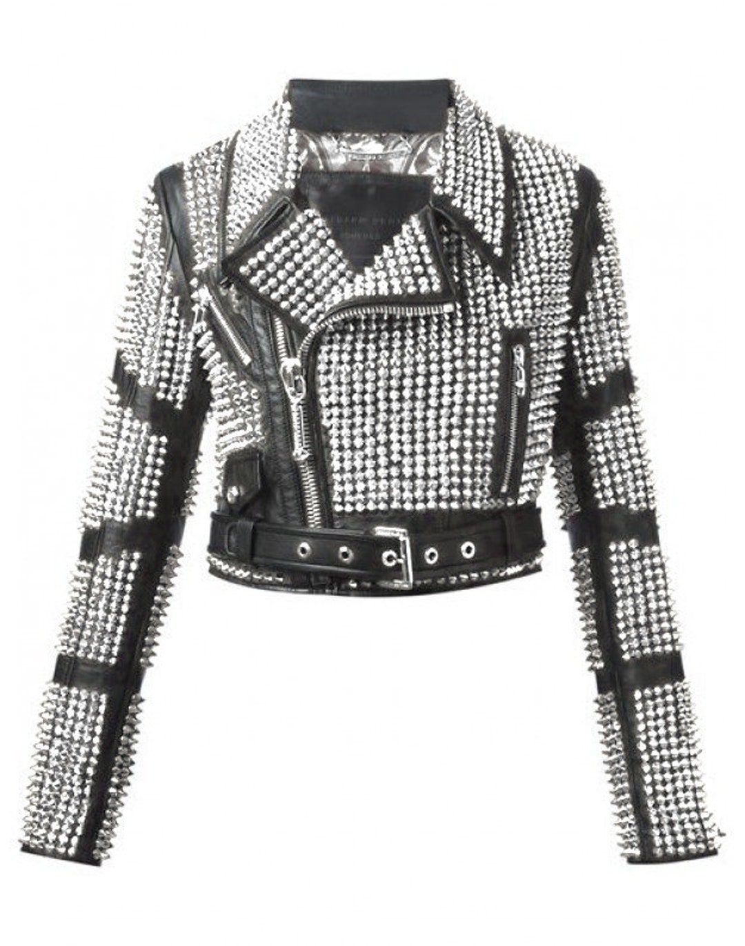 STUDWORK Handmade Woman Silver Studded Leather Jacket, Leather Steam ...
