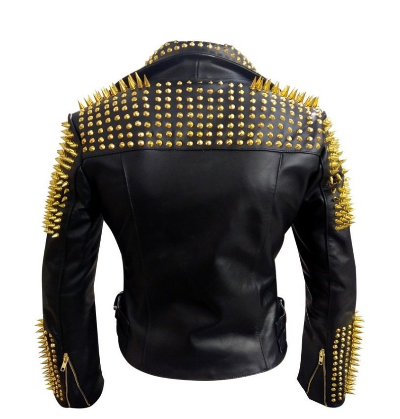 Bomber Black Heavy Metal Studs Jacket Customize Golden Studs - Etsy