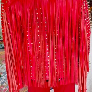 Men Handmade Silver Studded Red Fringed Leather Jacket - Etsy