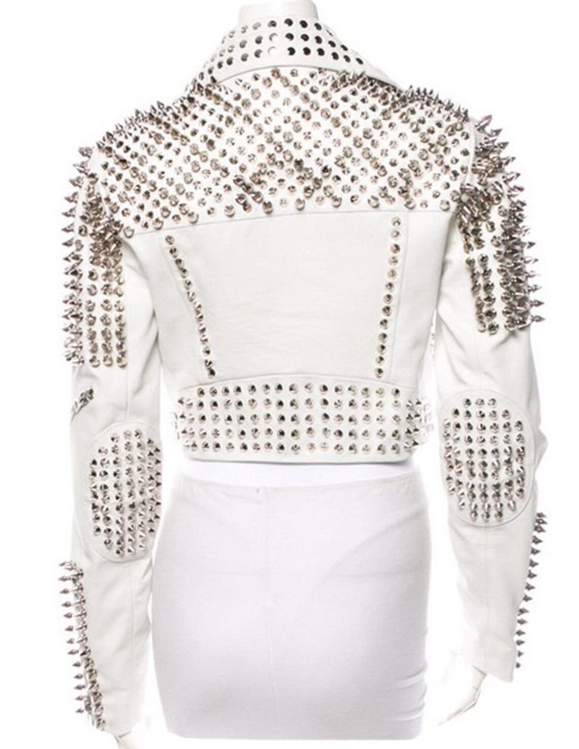 Handmade White Studded Leather Jacket Women Customized Made to Order ...