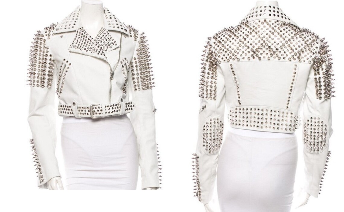 Handmade White Studded Leather Jacket Women Customized Made to Order ...