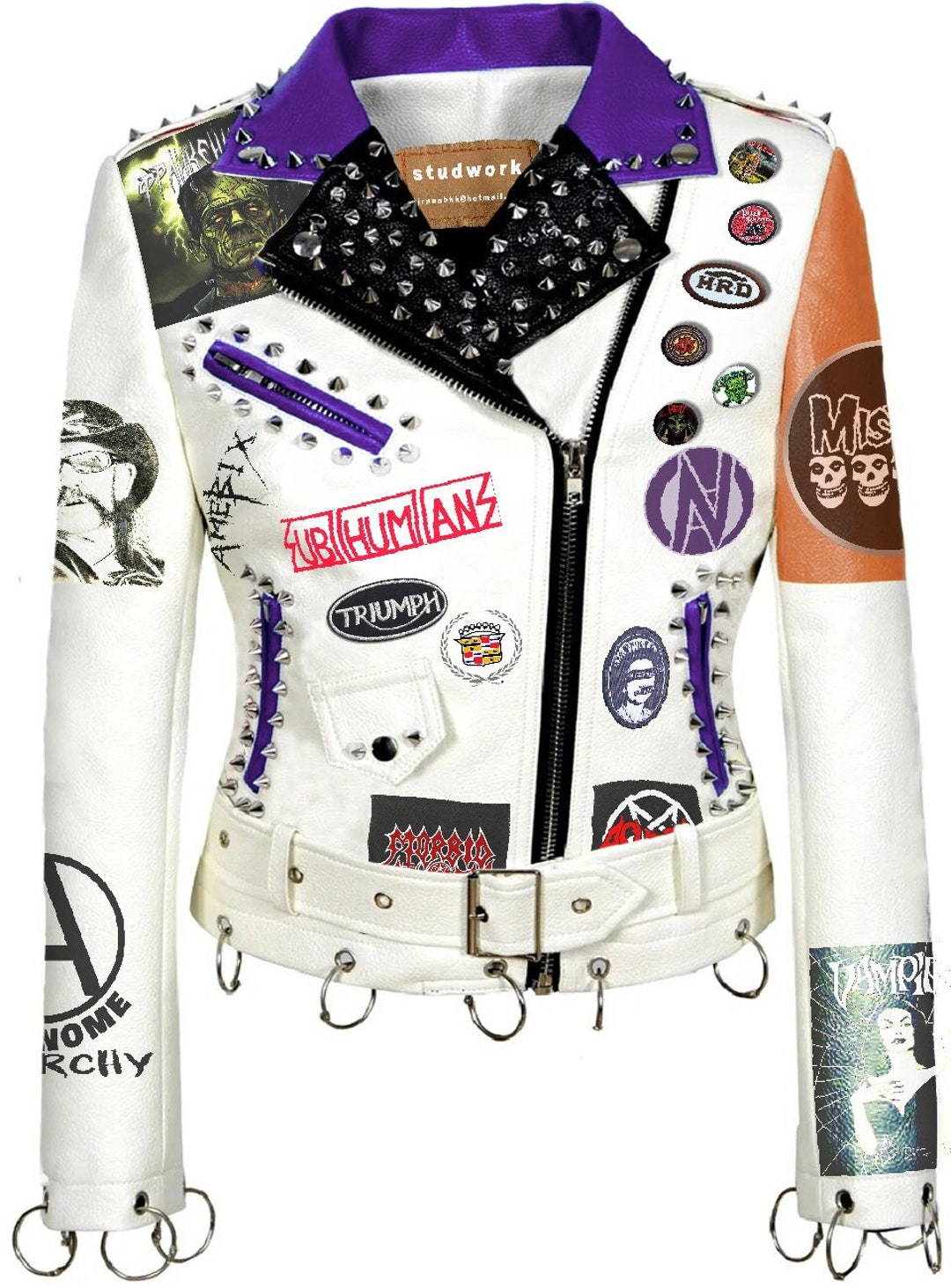 Studwork White Leather Women Fashion, Lemmy Misfit Gothic Patchwork ...
