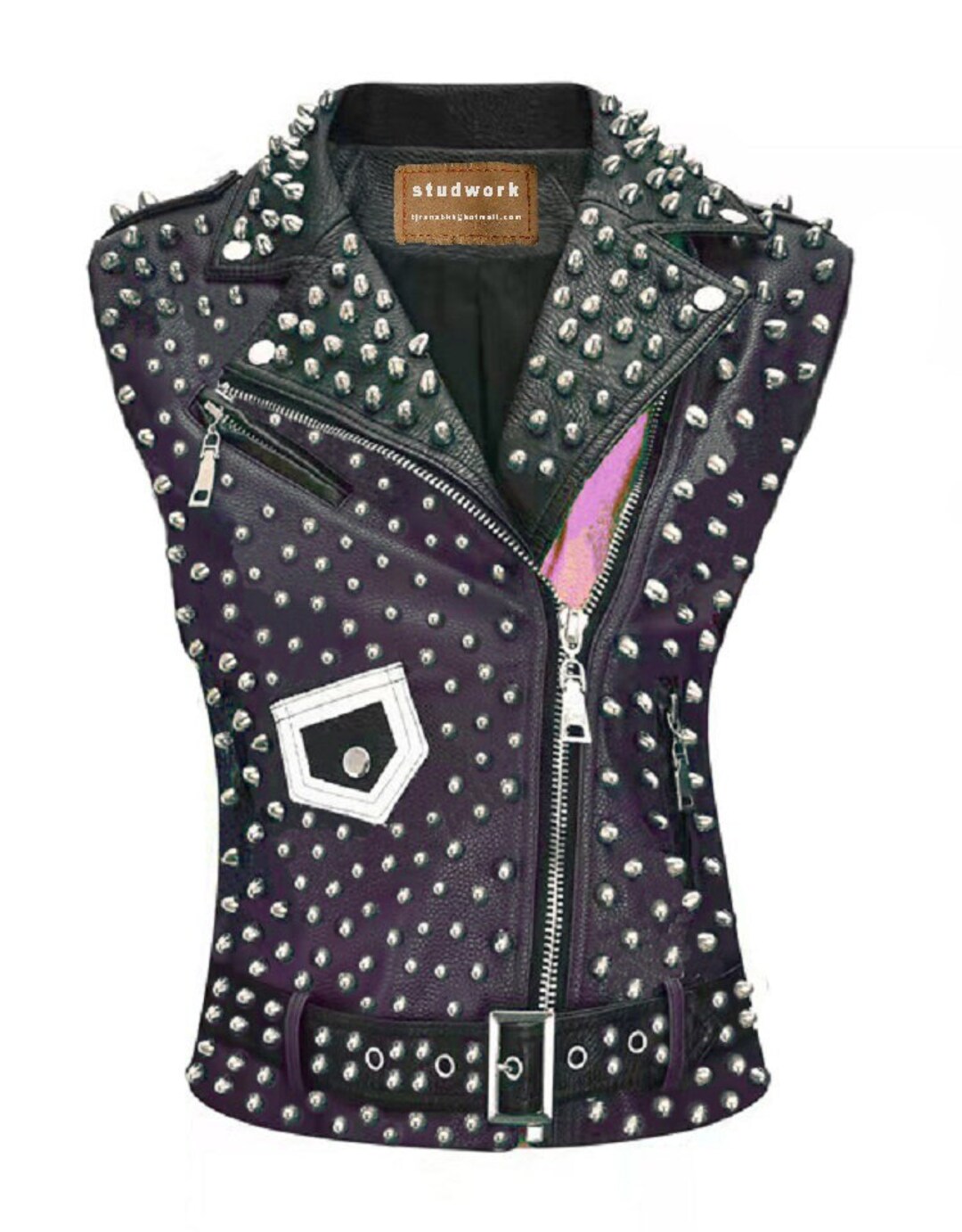 Brando Cone Studded Jacket Women, Lapel Collar Punk Style Party Wear ...