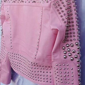Women Pink Studded Leather Rock Steam Punk Style Biker Jacket, Women ...