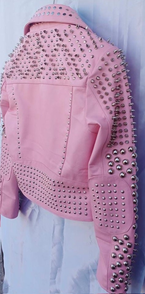 Women Pink Studded Leather Rock Steam Punk Style Biker Jacket - Etsy