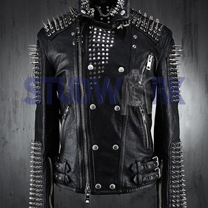 Studded Button Jacket, Silver Spike Shoulders Jacket, Spiked Collar ...