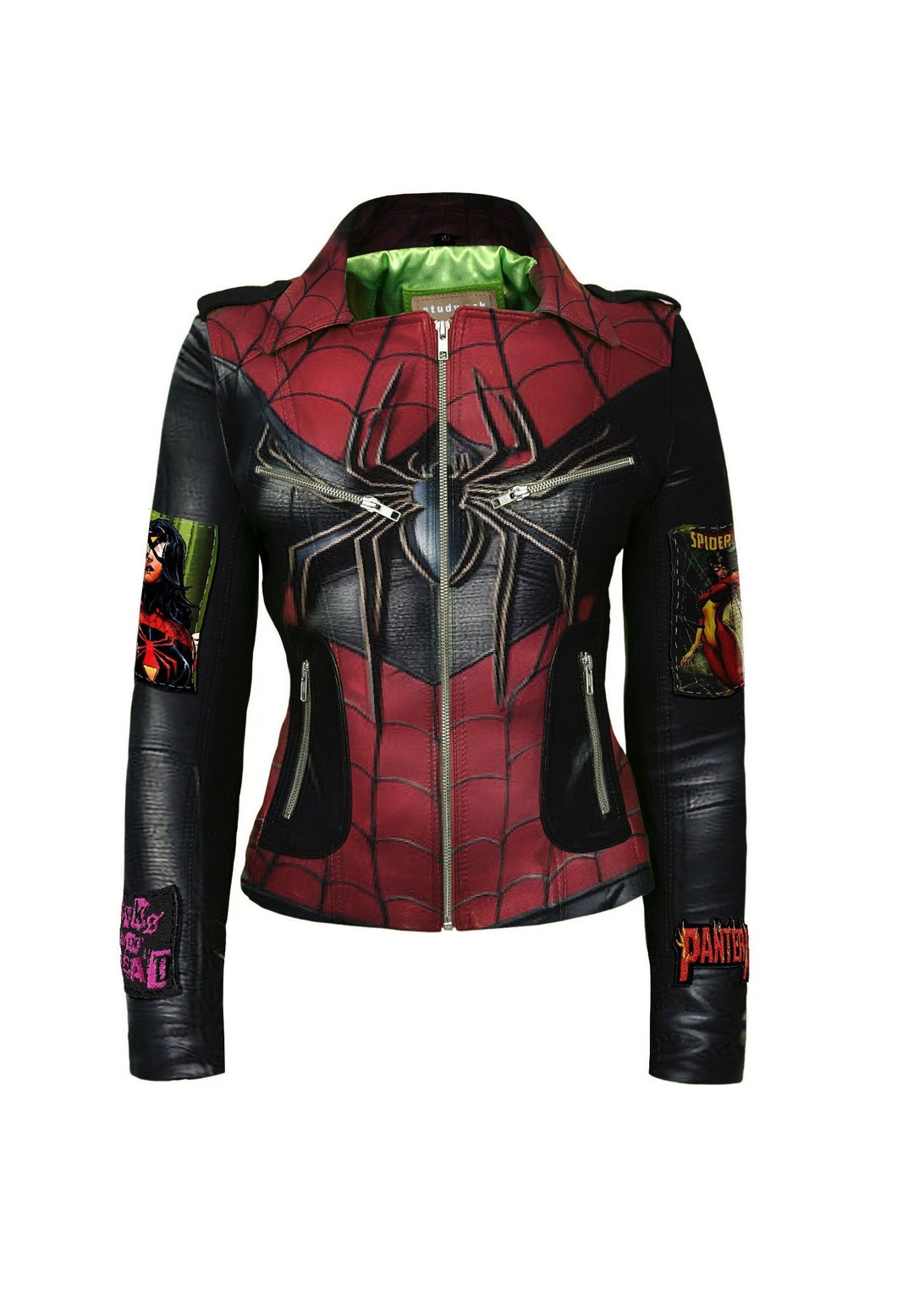Spider Women Black Red Jacket, Patches Cow Leather, Fashion Biker's ...