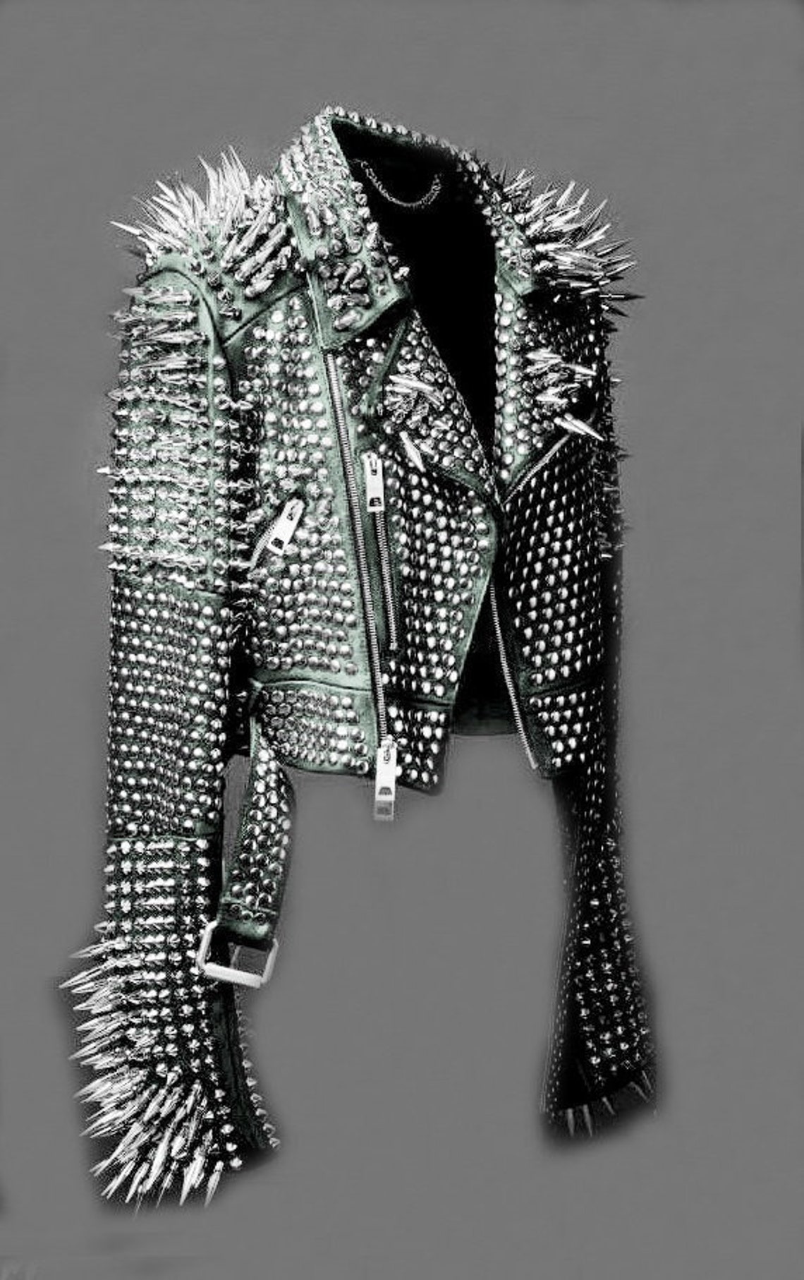 Women'Spiked Punk Leather Jacket Rockers Style | Etsy