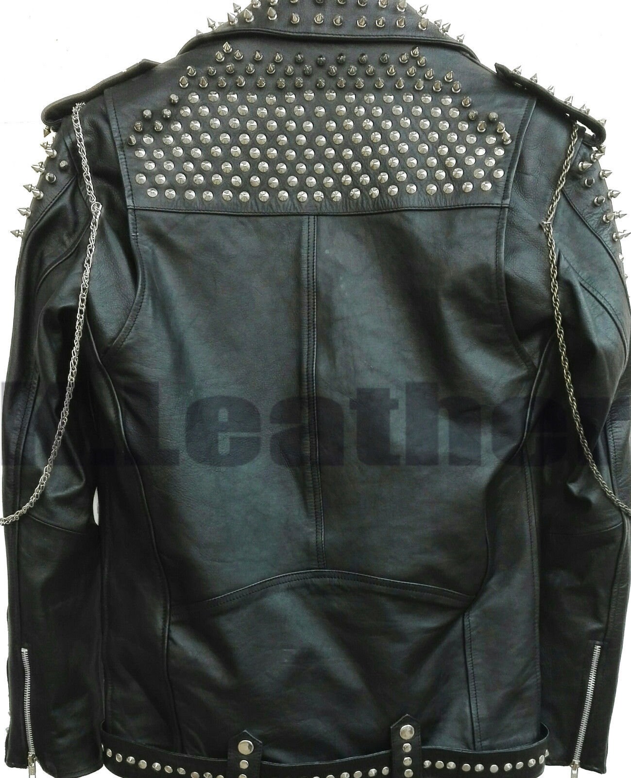 Men Black Full Silver Studded Patches With Chains Cowhide | Etsy
