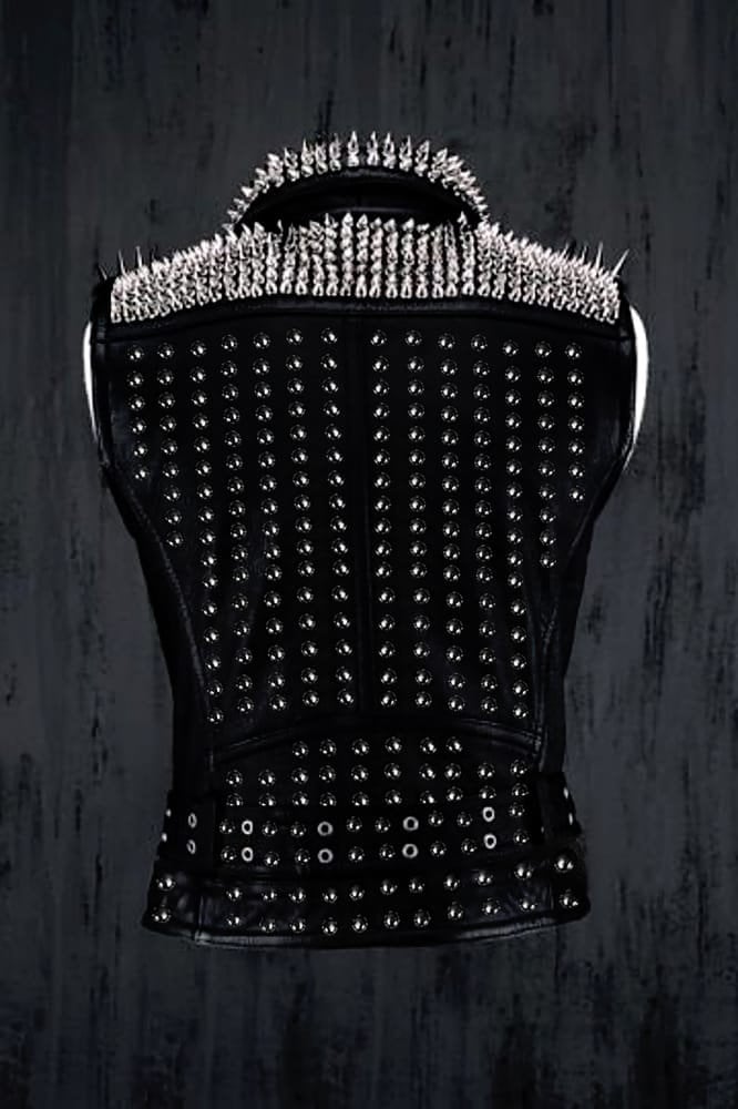Bikers Leather Vest Jacket, Handmade Spiked Punk Vest, Men Belted Vest ...