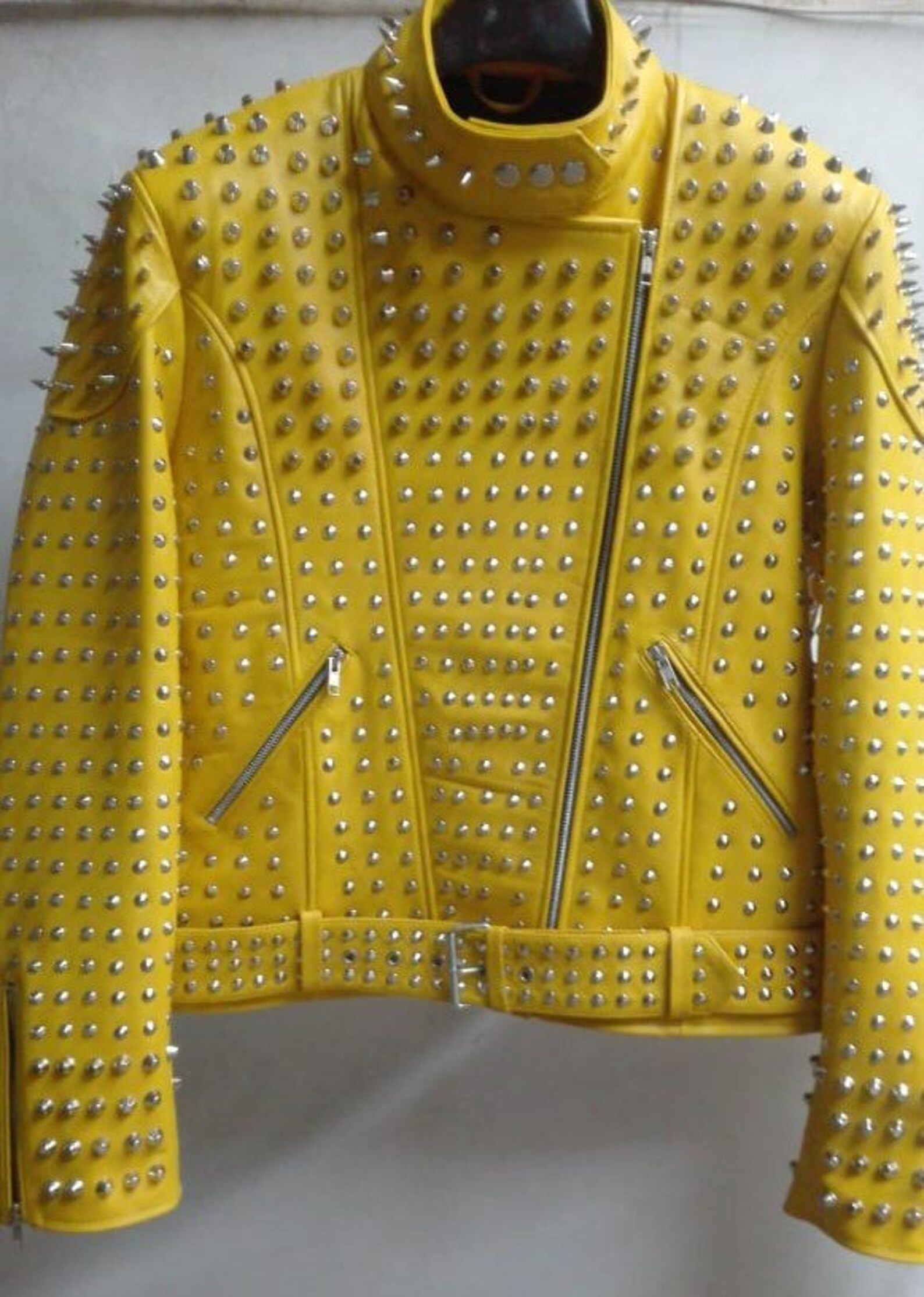 Yellow Studded Jacket Customized Handmade Biker Leather - Etsy Canada