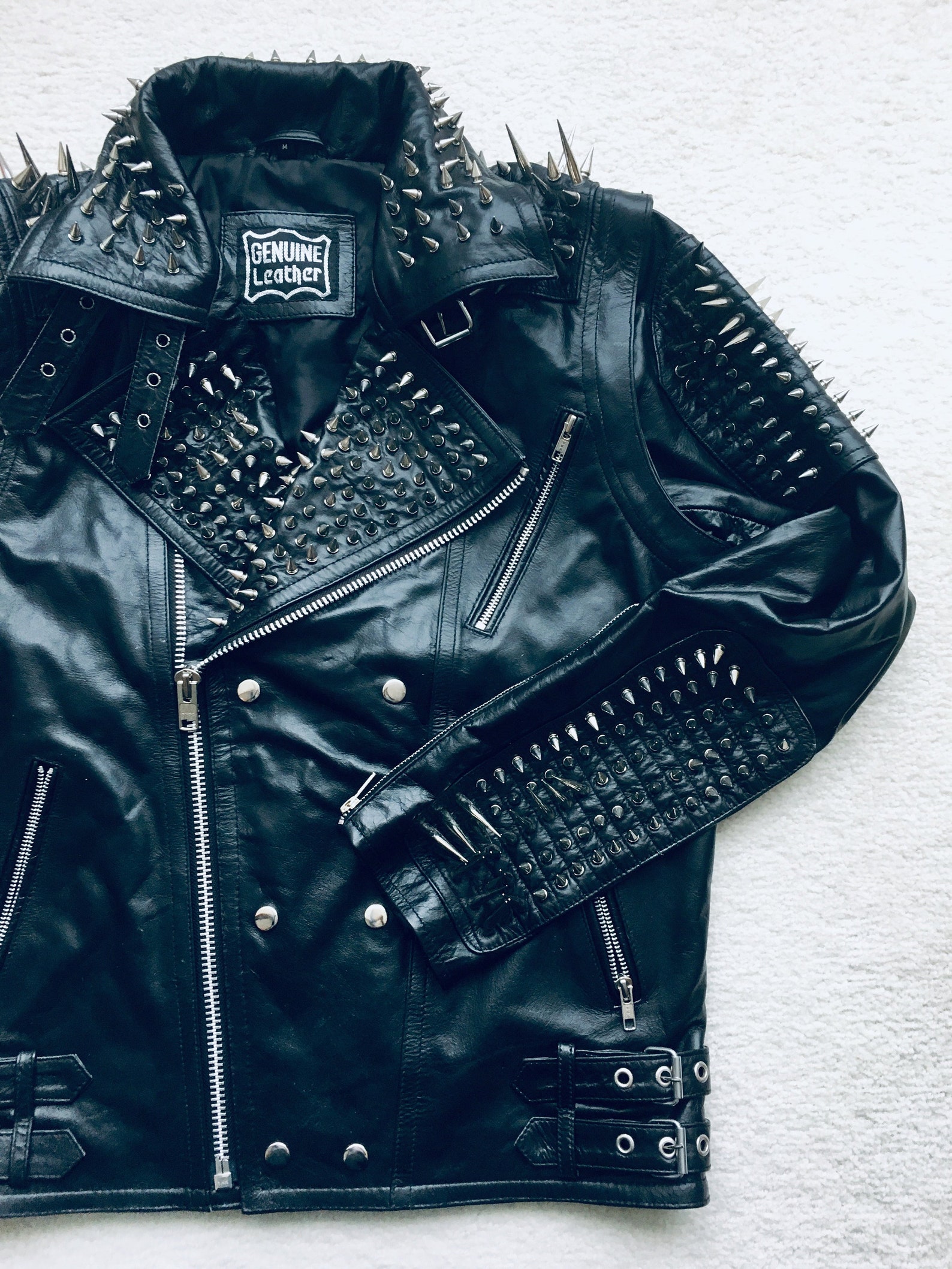 HANDMADE Long Spiked Studded Leather Jacket and Vest Two in | Etsy