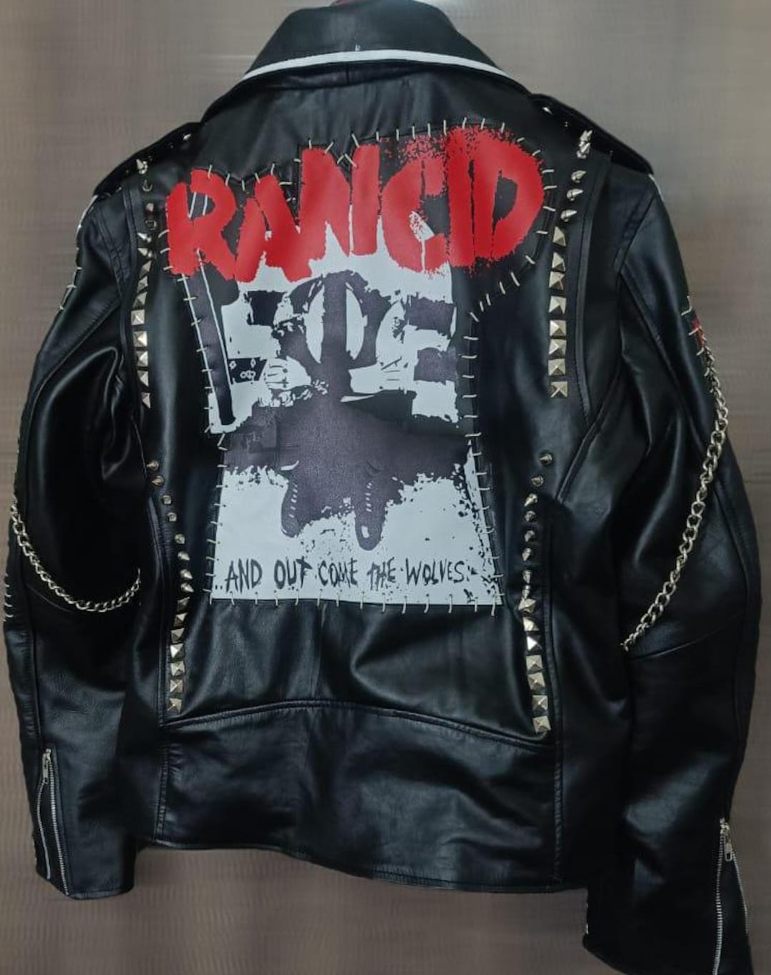 Handmade Studded Spiked Leather Jacket for Men | Rancid Patch, Pins ...
