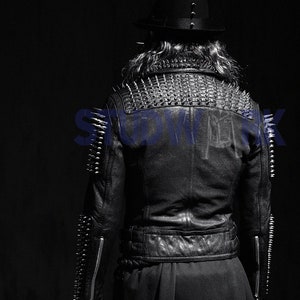 Studded Button Jacket, Silver Spike Shoulders Jacket, Spiked Collar ...
