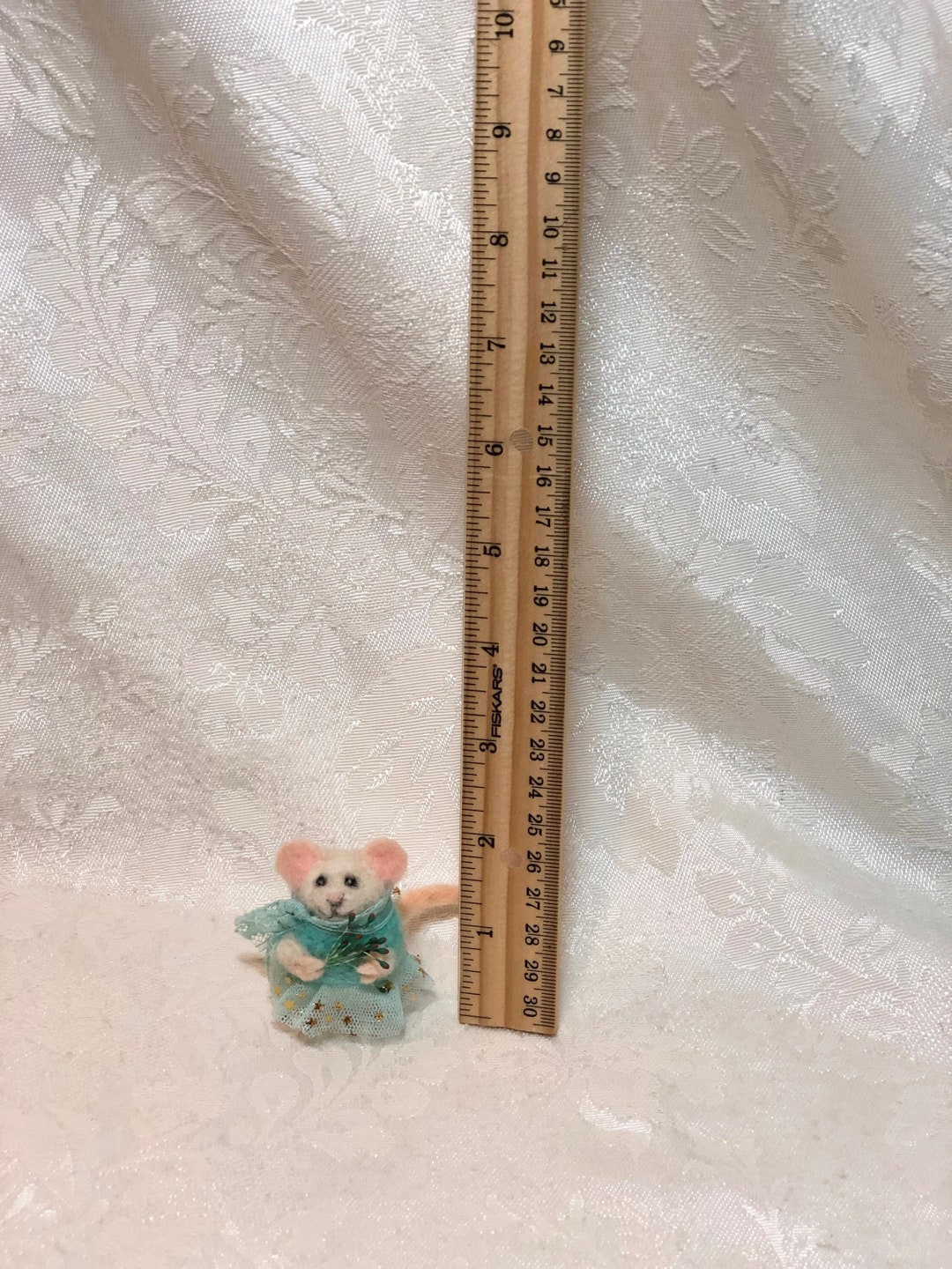 Tiny 1.75 Minty Blue Mouse Girl Holding Vintage Bouquet. Needle Felted ...