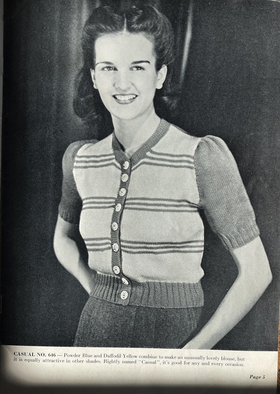 1940's Striped Cardigan Knitting Pattern - Etsy