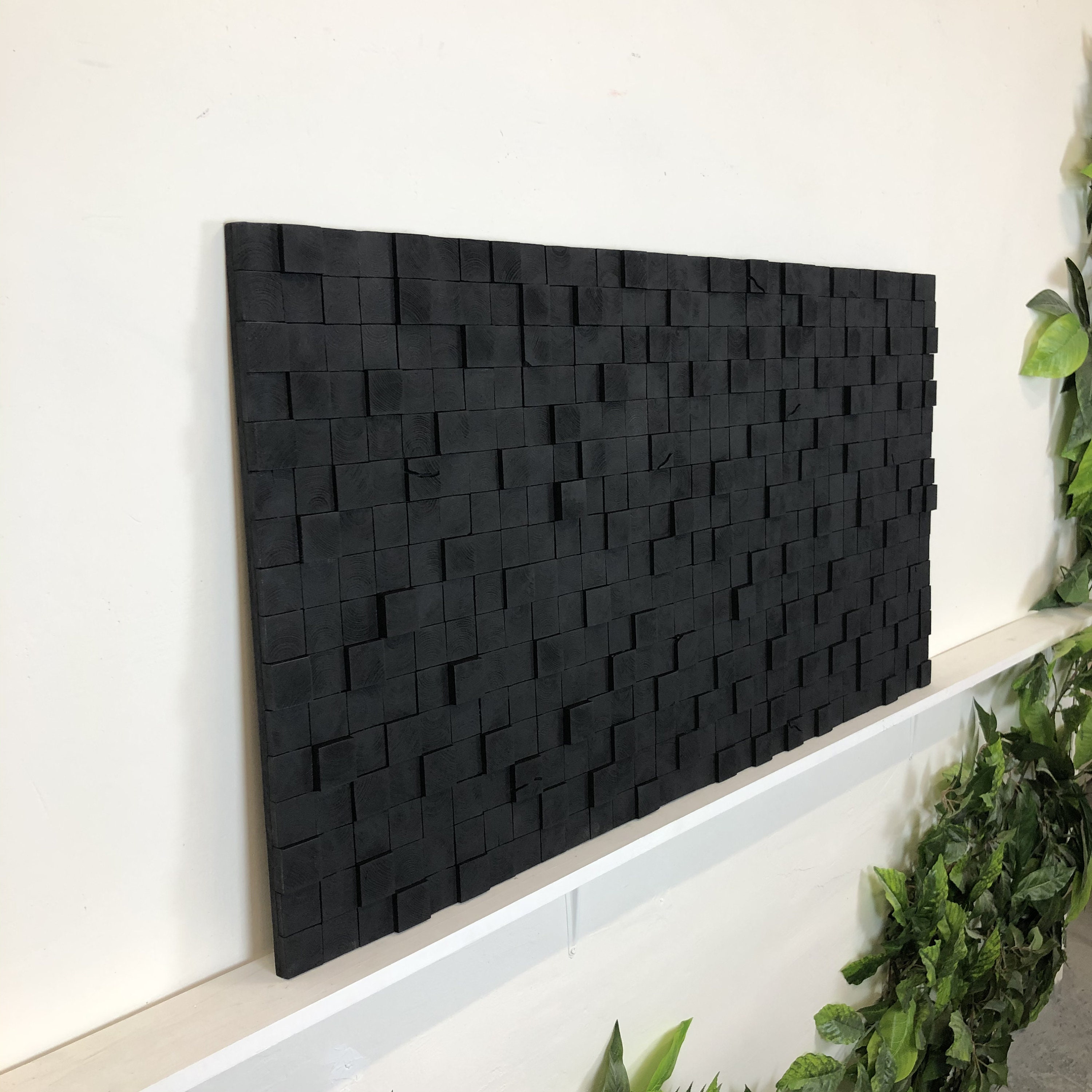 Black Wood Wall Slat Sound Diffuser Acoustic Panel Art dark Night, 3D ...