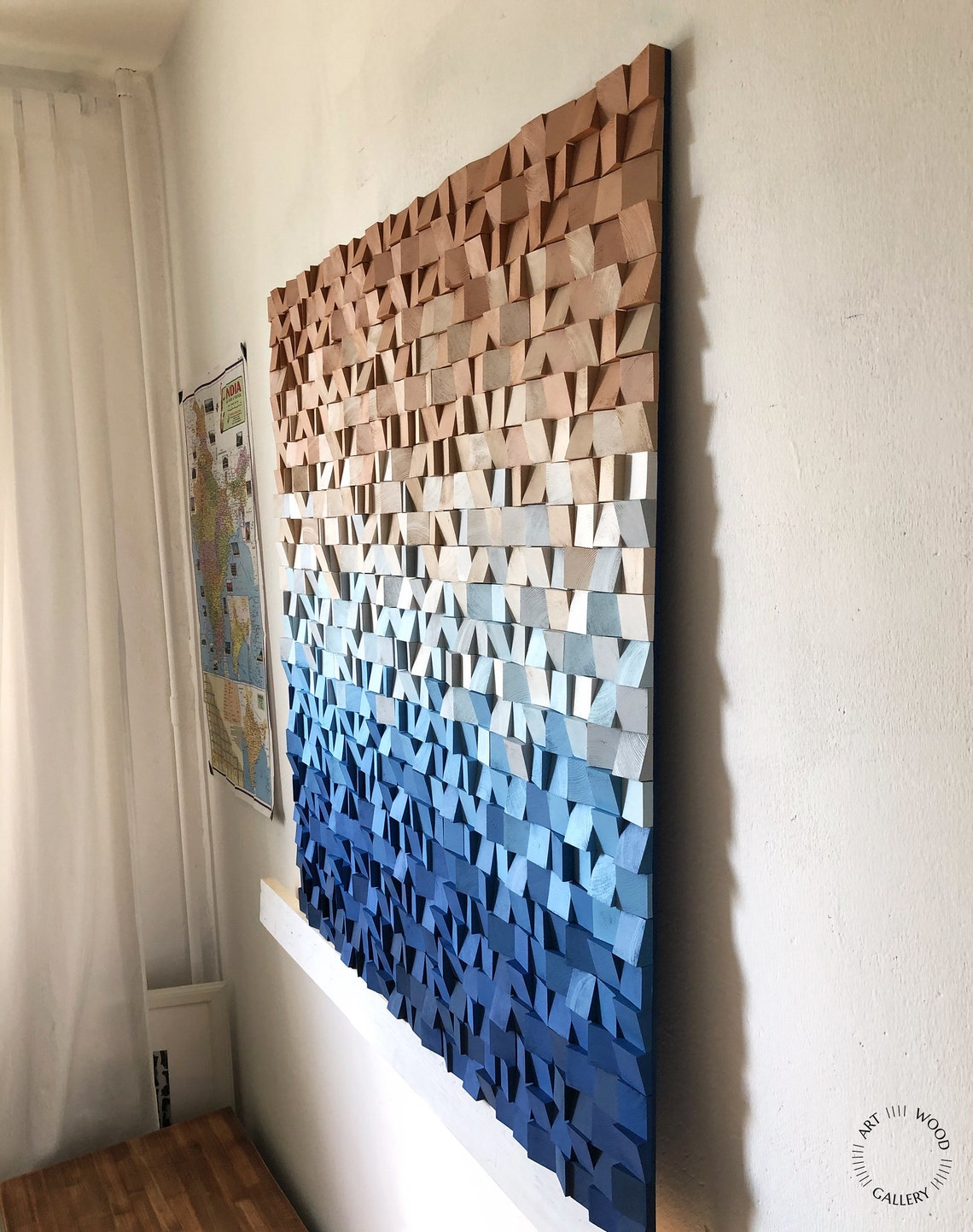 Navy Light Blue Ombre Wood Wall Sound Diffuser Acoustic Panel - Etsy