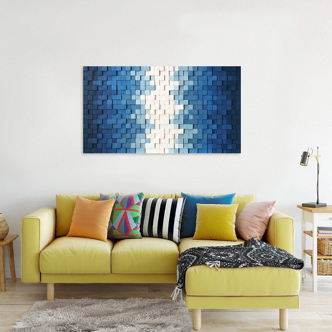 Blue Mosaic Wood Wall Sound Diffuser Art Panel, Acoustic Wall Panel Art ...