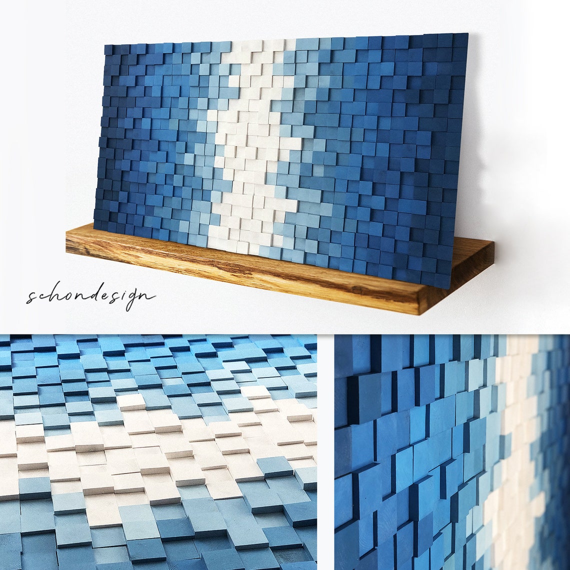 Blue Mosaic Wood Wall Sound Diffuser Art Panel Acoustic Wall - Etsy