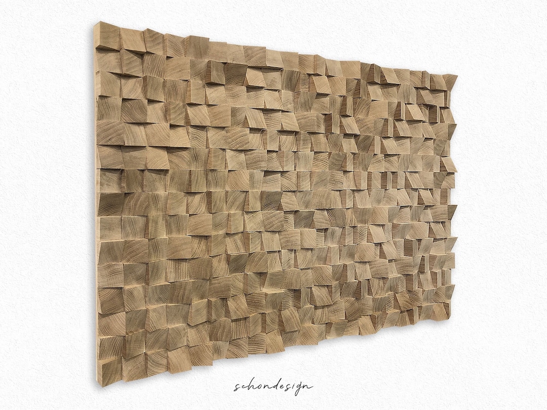Geometric Wood Block Wall Art Sound Diffuser Panel oak, Grey Ombre Home ...
