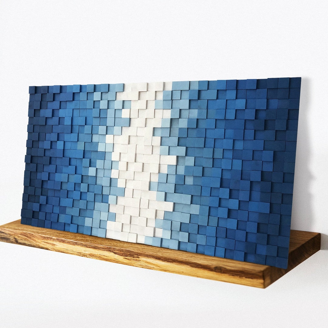 Blue Mosaic Wood Wall Sound Diffuser Art Panel, Acoustic Wall Panel Art ...