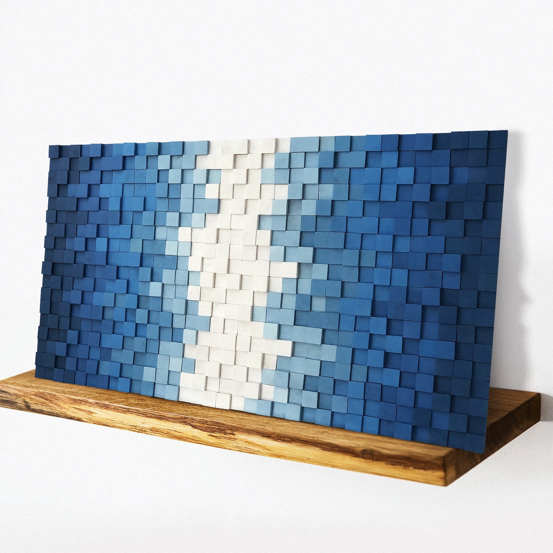 Blue Mosaic Wood Wall Sound Diffuser Art Panel, Acoustic Wall Panel Art ...