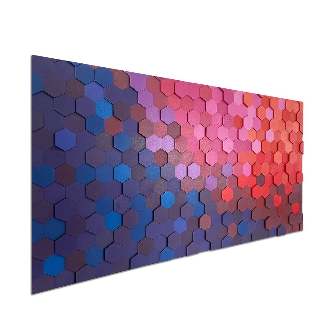 Purple Pink Wood Wall Sound Diffuser Acoustic Panel Art, 3D Mosaic Wood ...