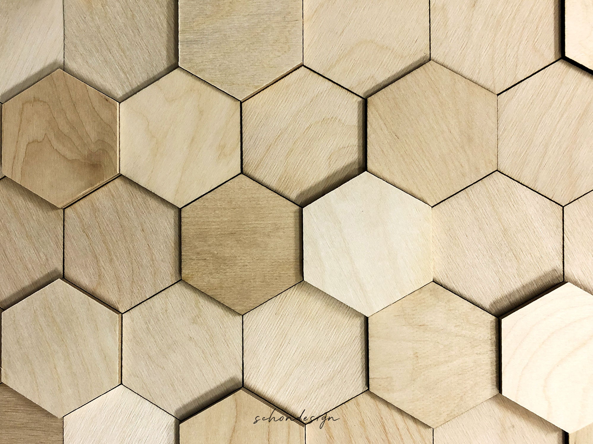 Large Hexagon Wood Wall Art, 3D Wood Block Mosaic Panel Wall Art ...