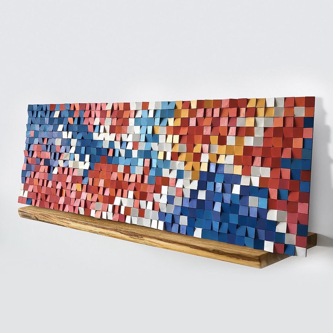 Reclaimed Wood Acoustic Wall Panel Art abstract, Large Geometric Ombre ...