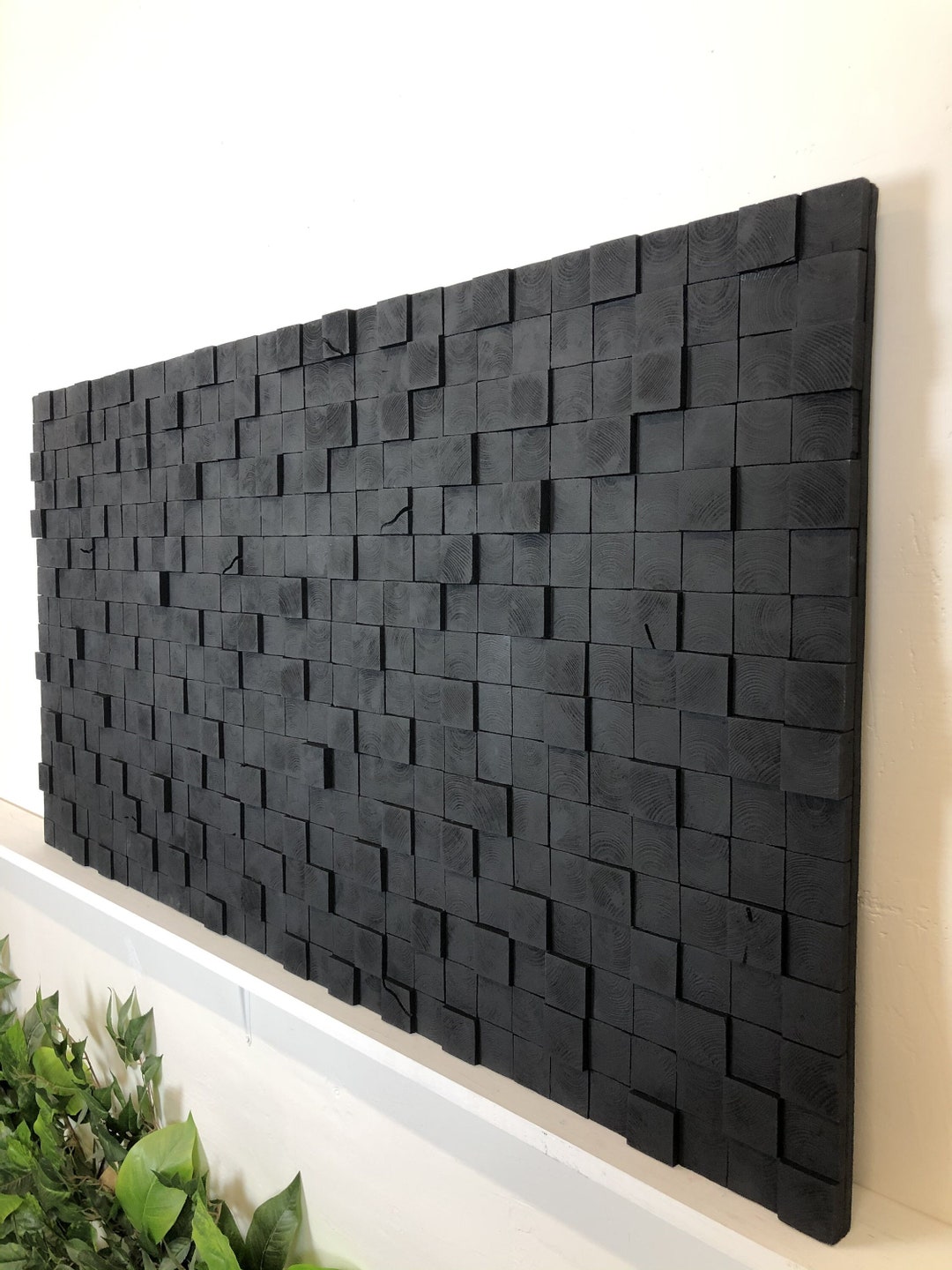 Black Wood Wall Slat Sound Diffuser Acoustic Panel Art dark Night, 3D ...