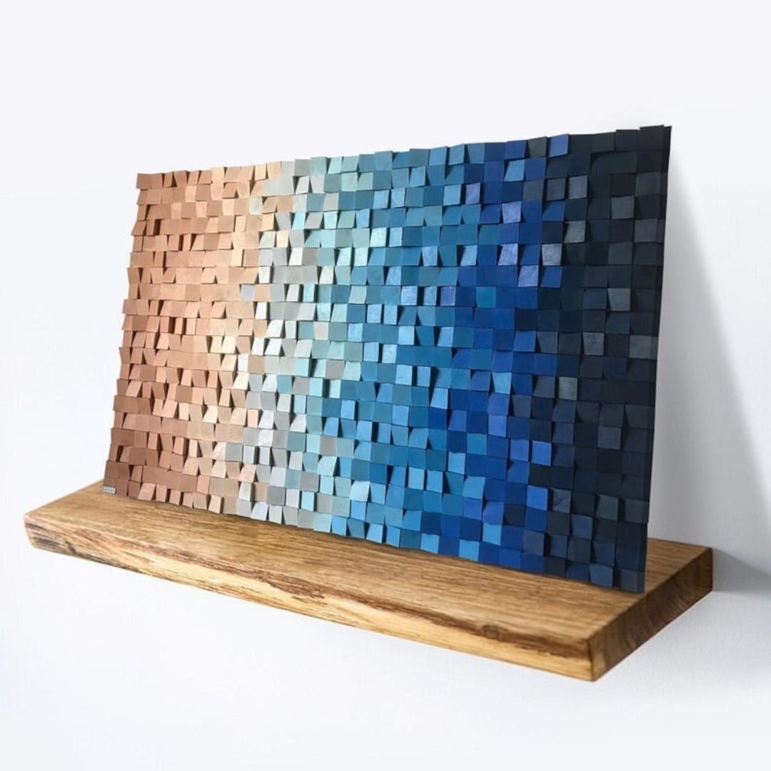 Navy Light Blue Ombre Wood Wall Sound Diffuser Acoustic Panel Art, Wood ...