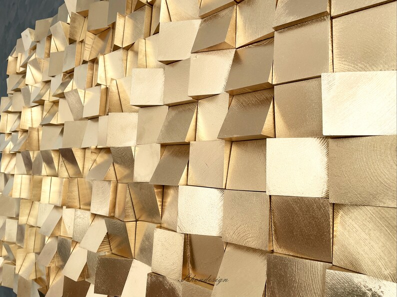 GOLD Wood Slat Wall Block Sound Diffuser Acoustic Panel Art, Golden ...