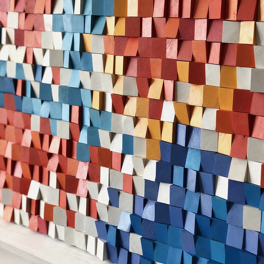 Reclaimed Wood Acoustic Wall Panel Art abstract, Large Geometric Ombre ...