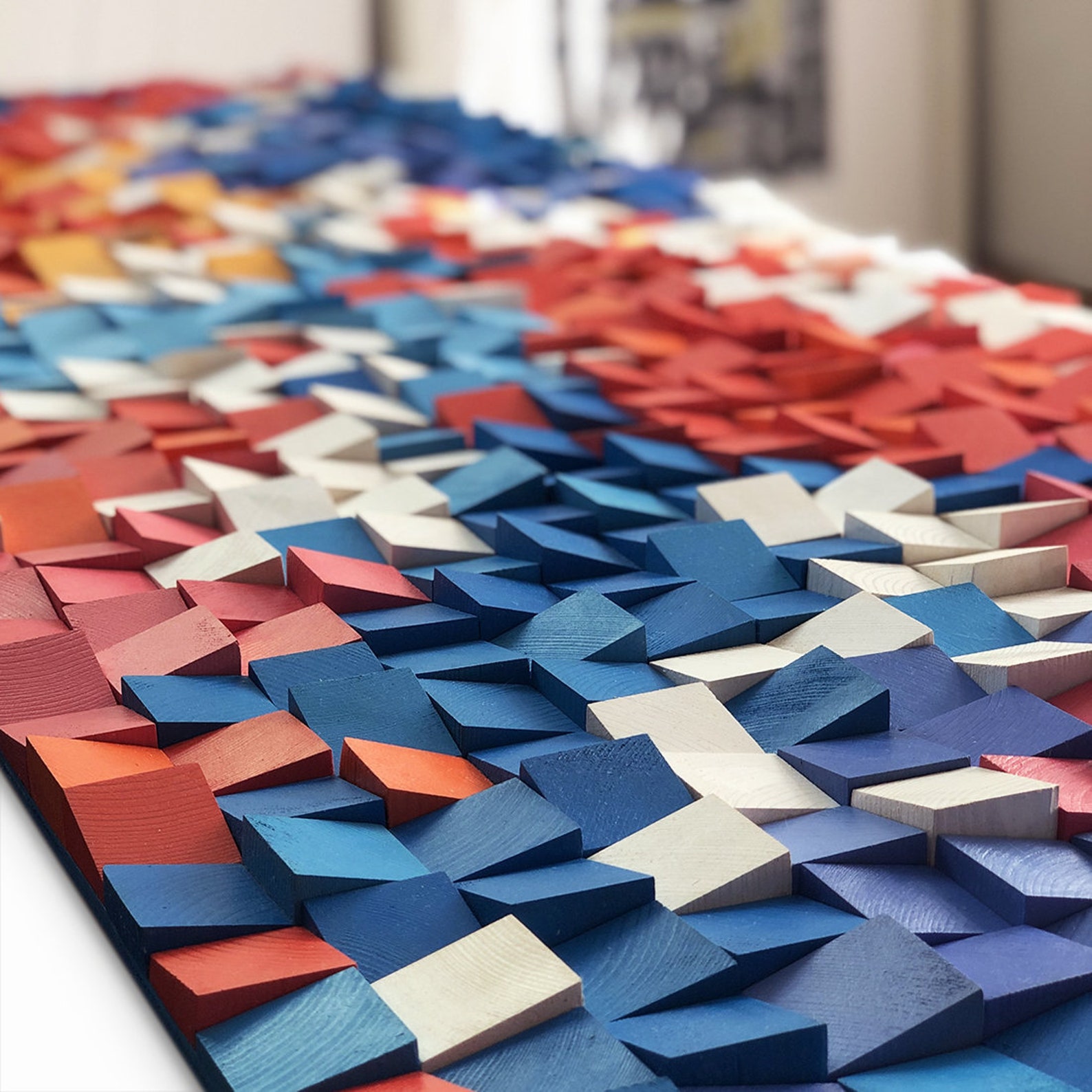 Reclaimed Wood Acoustic Wall Panel Art abstract, Large Geometric Ombre ...