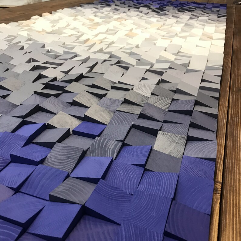 Large Wooden Blue Wall Sound Diffuser Panel Art STORMY 3d - Etsy