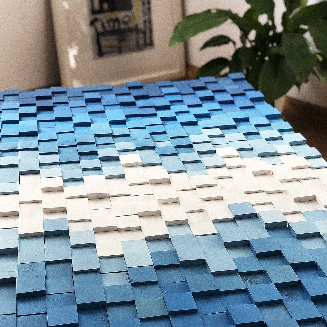 Blue Mosaic Wood Wall Sound Diffuser Art Panel, Acoustic Wall Panel Art ...