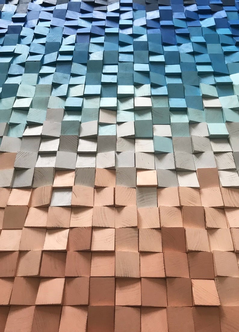 Navy Light Blue Ombre Wood Wall Sound Diffuser Acoustic Panel - Etsy