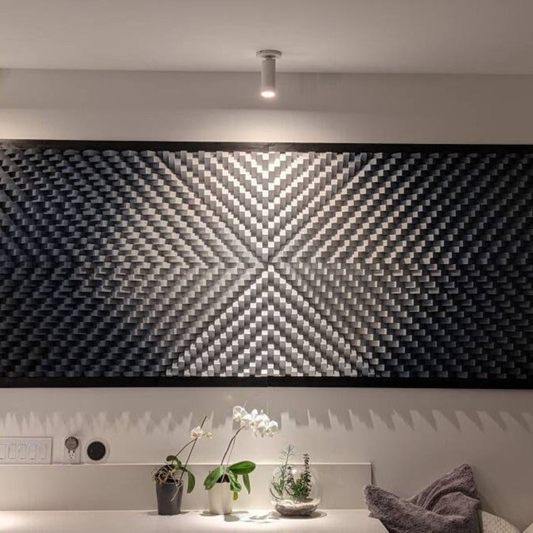 Extra Large Wood Sound Diffuser Acoustic Wall Panel Art SNOWSHTORM, 3d Mosaic Wood Block Slat ...