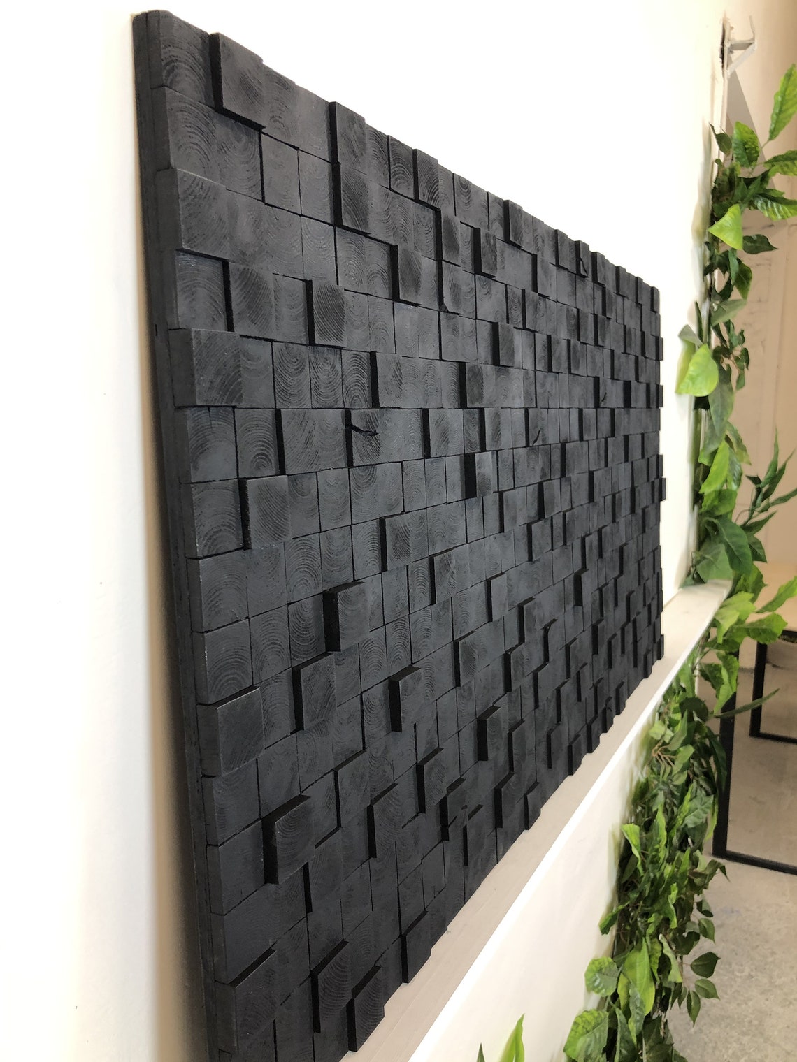 Black Wood Wall Slat Sound Diffuser Acoustic Panel Art dark Night, 3D ...