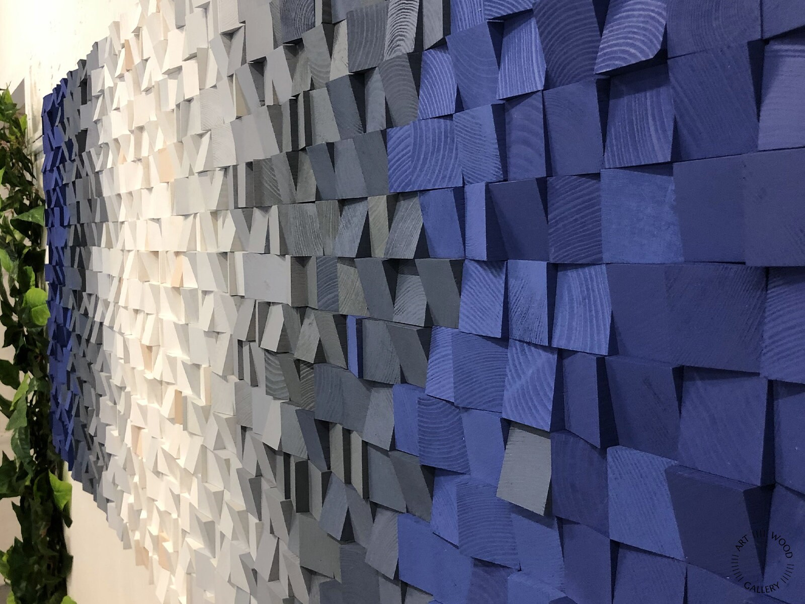 Large Wooden Blue Wall Sound Diffuser Panel Art STORMY, 3d Mosaic Wood ...