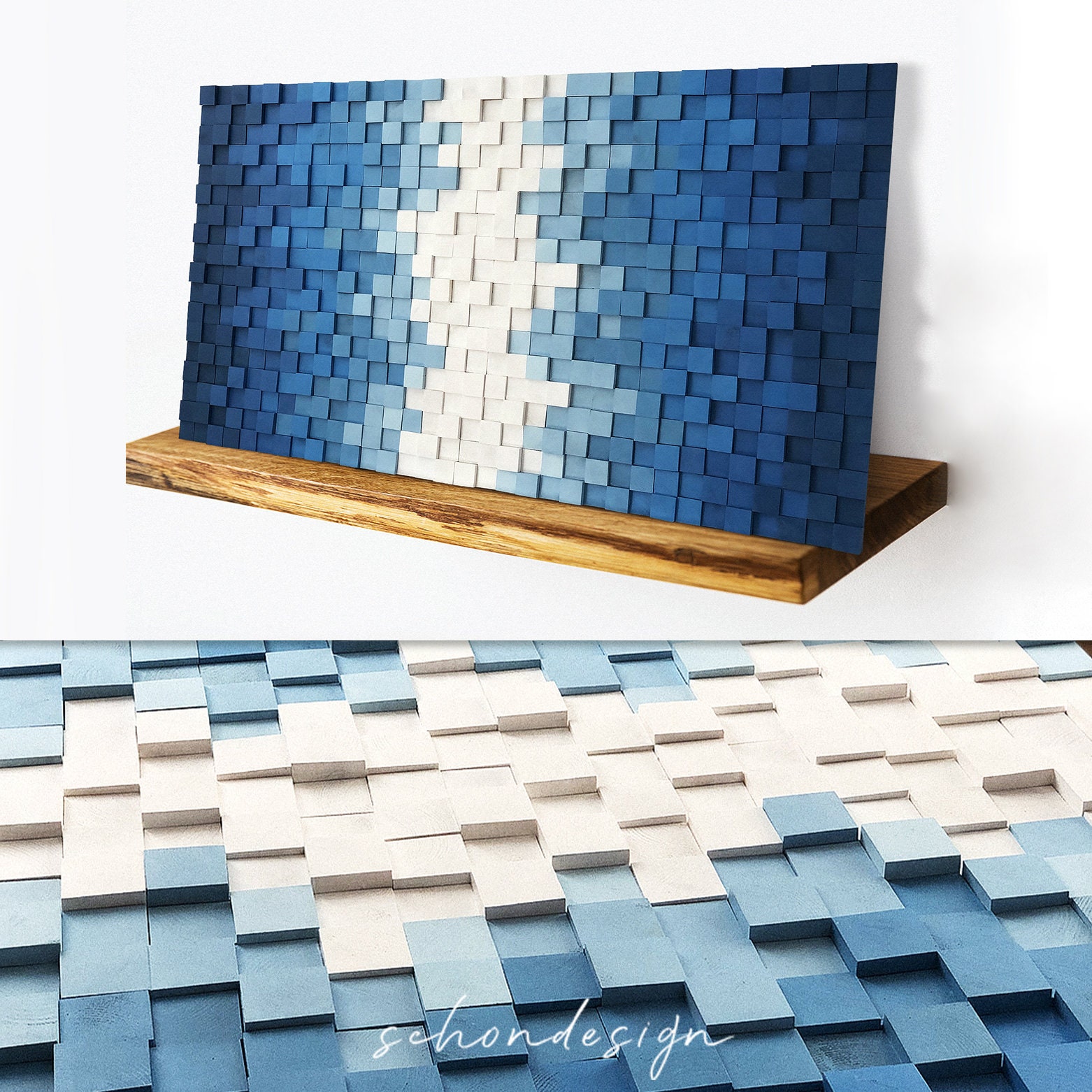 Blue Mosaic Wood Wall Sound Diffuser Art Panel Acoustic Wall - Etsy
