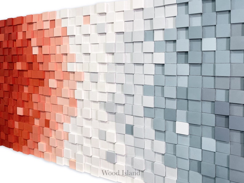 Wood Wall Sound Diffuser Acoustic Panel Art Red Gray, Reclaimed Wood ...