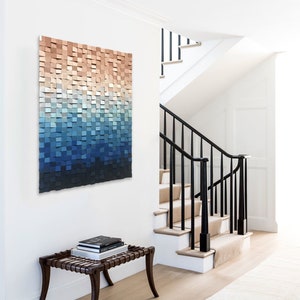 Navy Light Blue Ombre Wood Wall Sound Diffuser Acoustic Panel Art, Wood ...