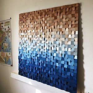 Navy Light Blue Ombre Wood Wall Sound Diffuser Acoustic Panel Art, Wood ...