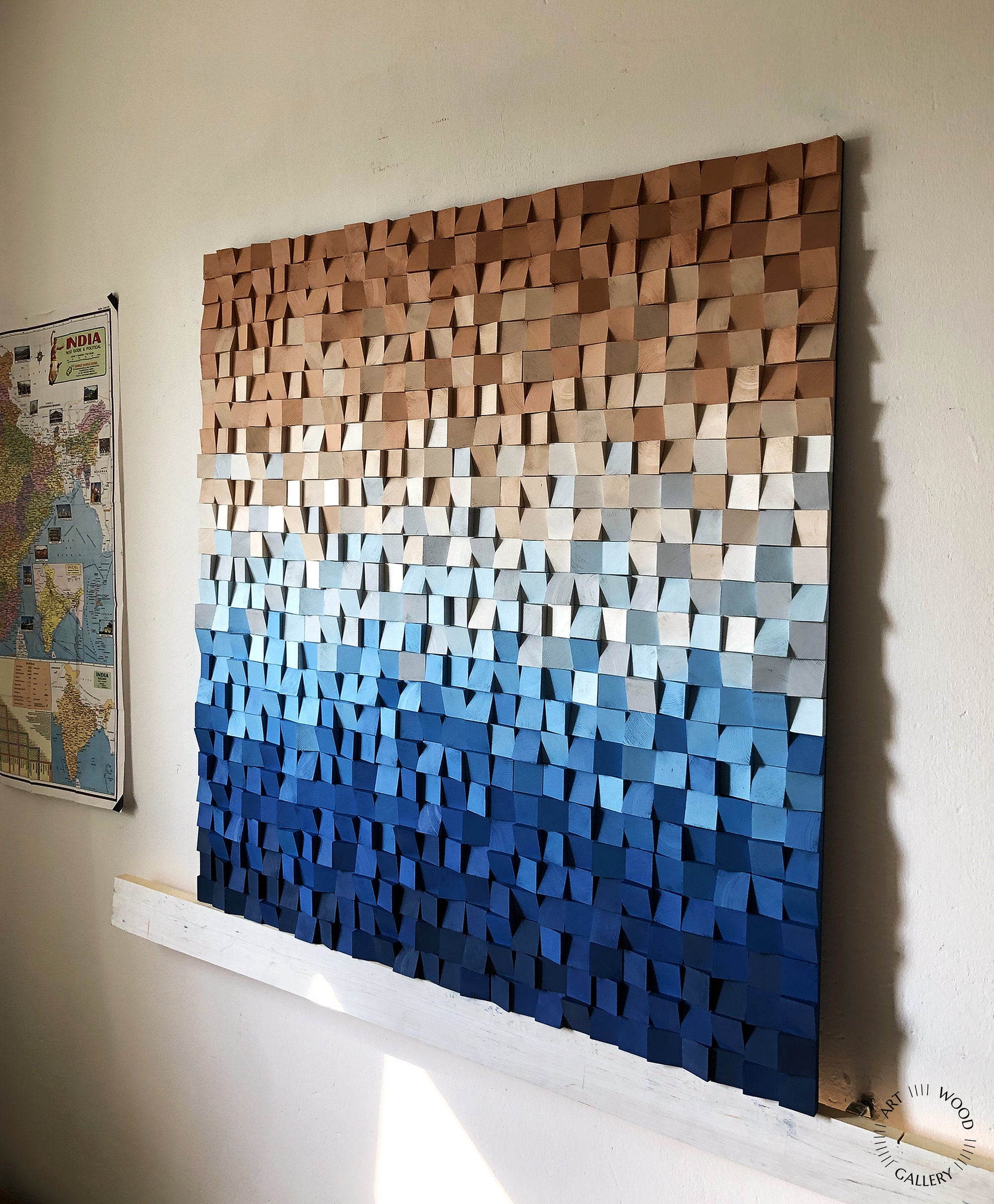 Navy Light Blue Ombre Wood Wall Sound Diffuser Acoustic Panel - Etsy