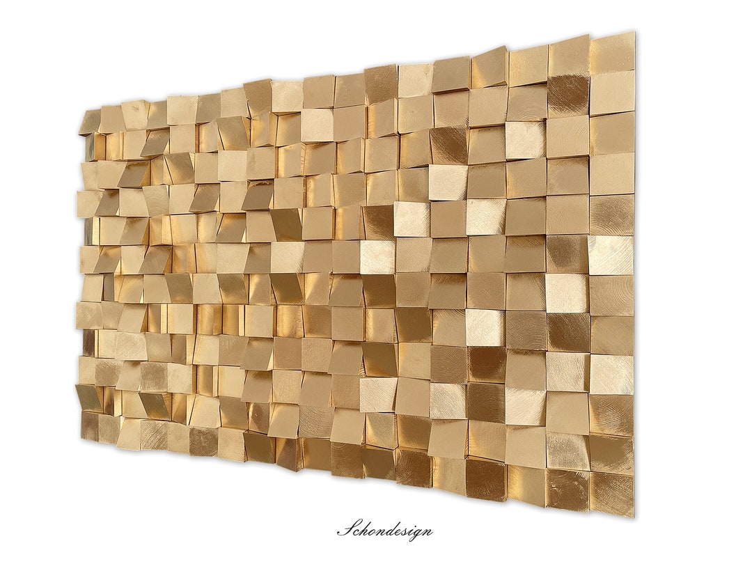 GOLD Wood Slat Wall Block Sound Diffuser Acoustic Panel Art, Golden ...