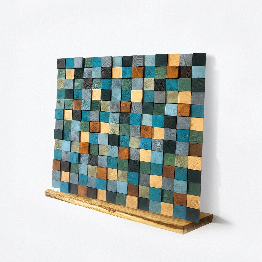 Green Wood Sound Diffuser Wall Panel Art, Ombre Mosaic Home Decor for ...